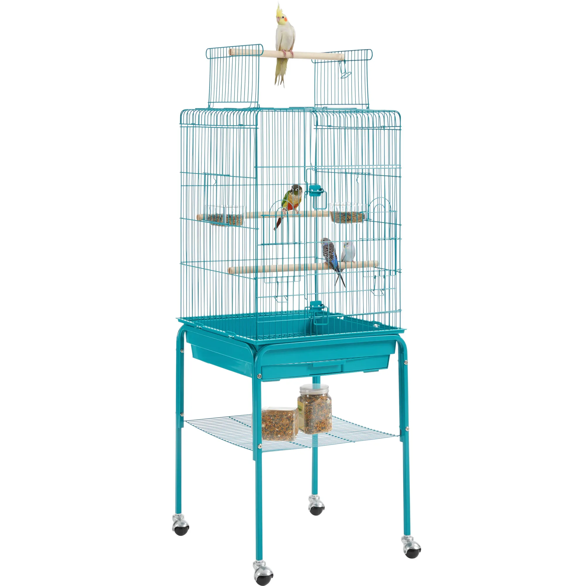 Teal Blue Metal Bird Cage with Rolling Stand for Small Birds - 47 Tall ...