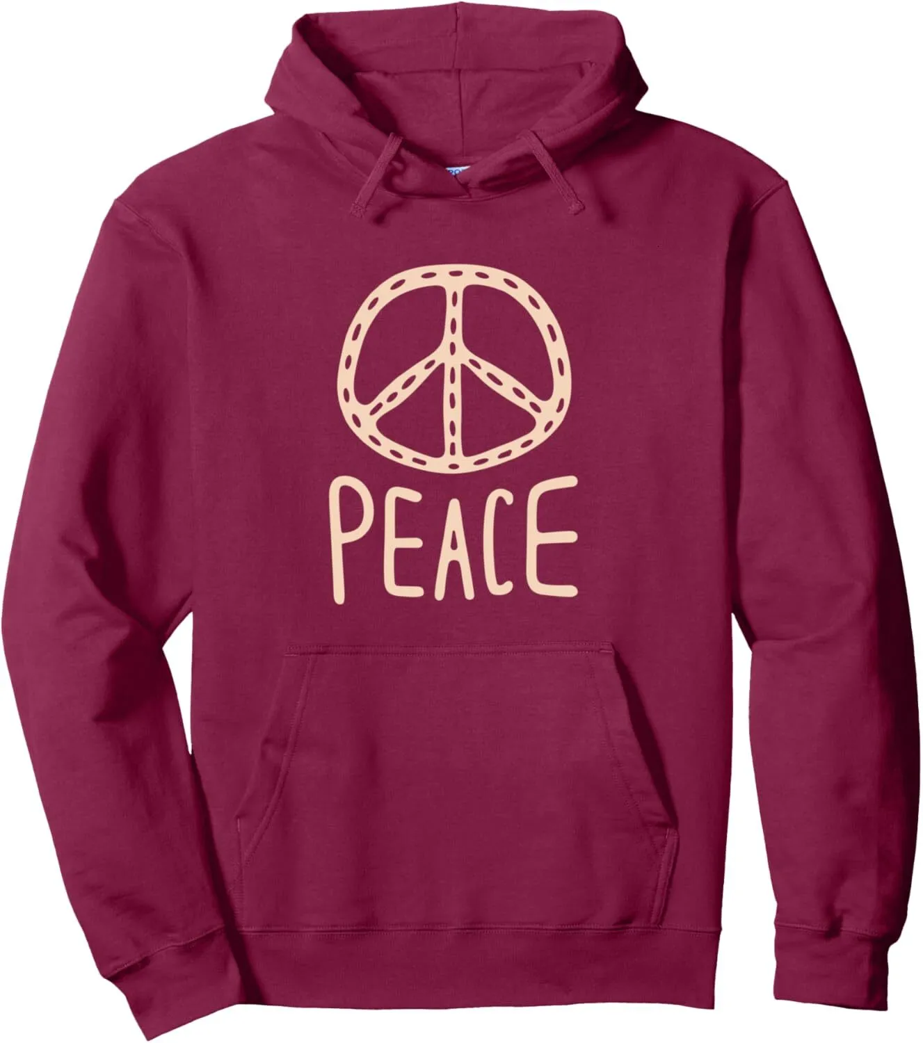 Maroon Peace Sign Pullover Hoodie With Graphic Design... From Cloch ...