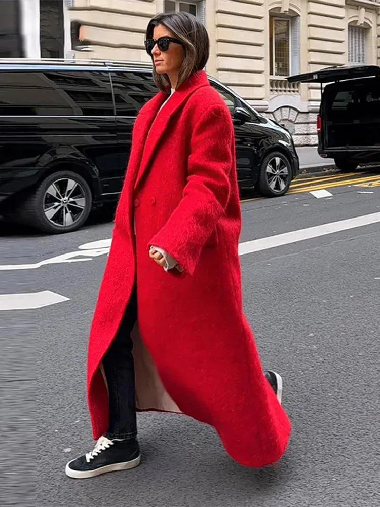 Casual Red Collar Solid Wool Long Coat Womens Winter... From Lian03 ...