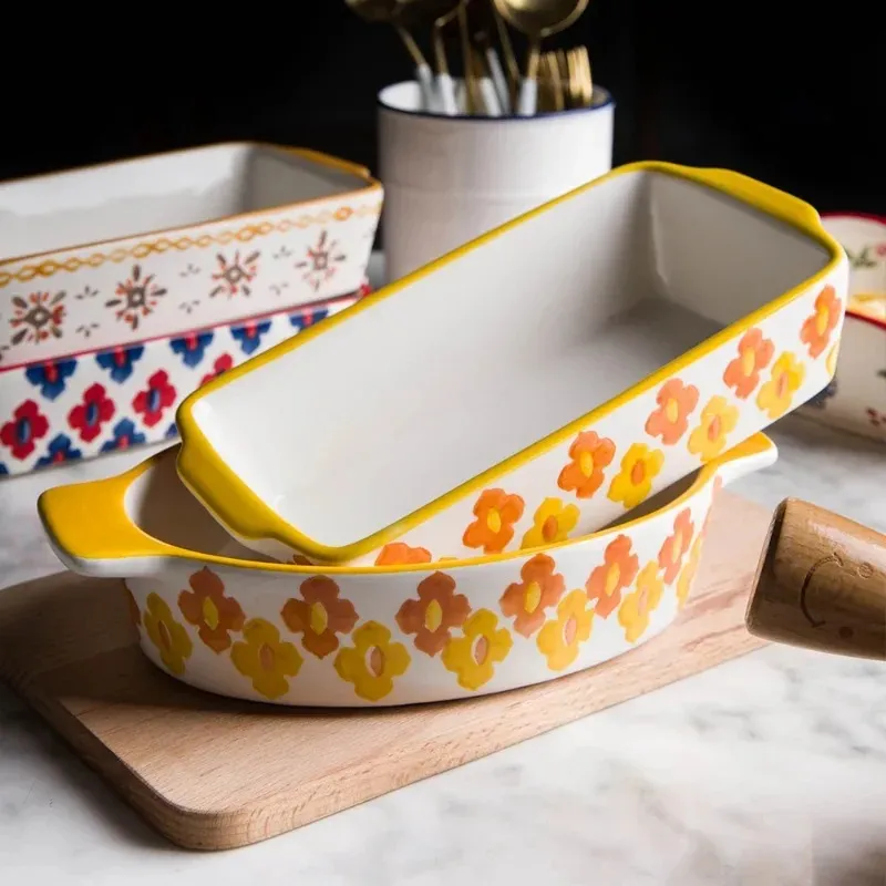 Ceramic Rectangular Baking Dish - Heat Resistant Bakeware Pan with ...