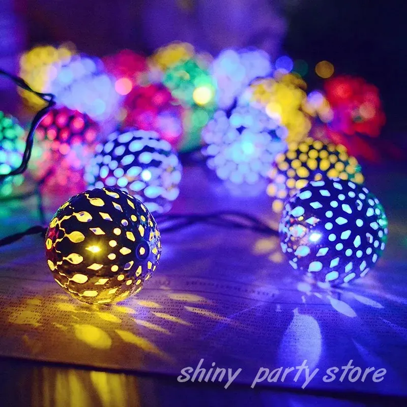 LED Moroccan Ball String Lights Battery Operated White & Yellow ...