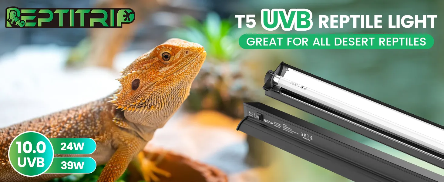 REPTITRIP T5 10.0 UVB Reptile Light with 24W Aluminum Fixture, 23-Inch ...