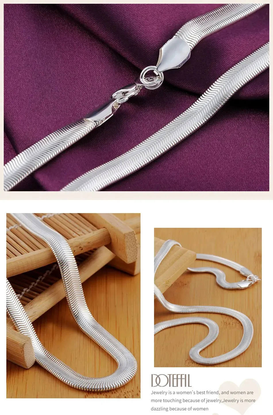 Premium Sterling Silver Flat Snake Chain Necklace - 6mm Wide, Various ...