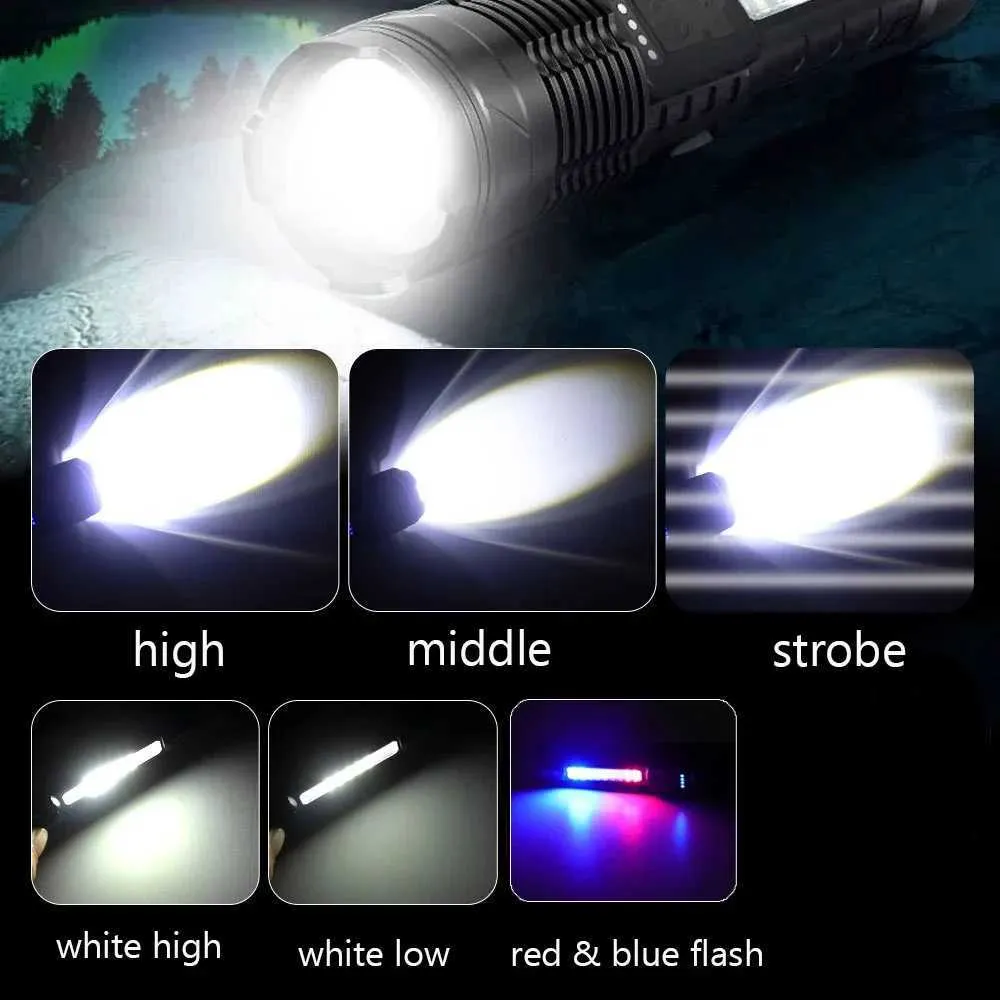 Powerful Rechargeable Flashlight - High Lumen Tactical Torch, USB, 6 ...
