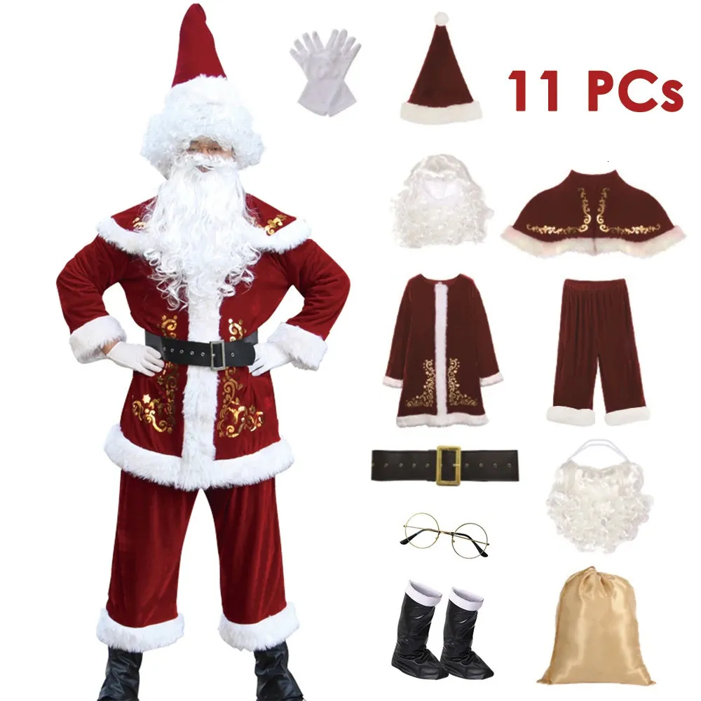 Family Christmas Costume Set - 5-Red Velvet Santa Suits for Holiday ...