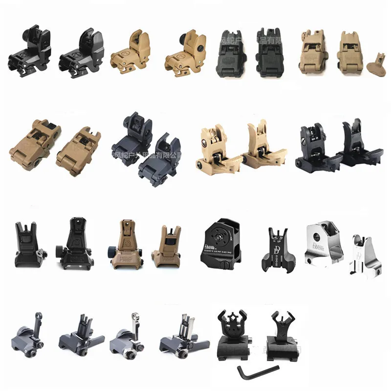 Tactical Bronze Metal Flip Up Iron Sight Set For 20mm Rail Front And ...