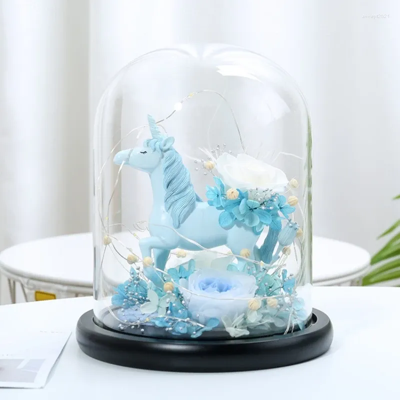 Large 25x25cm Transparent Glass Dome Blue Bottle Cafe With Black Base ...