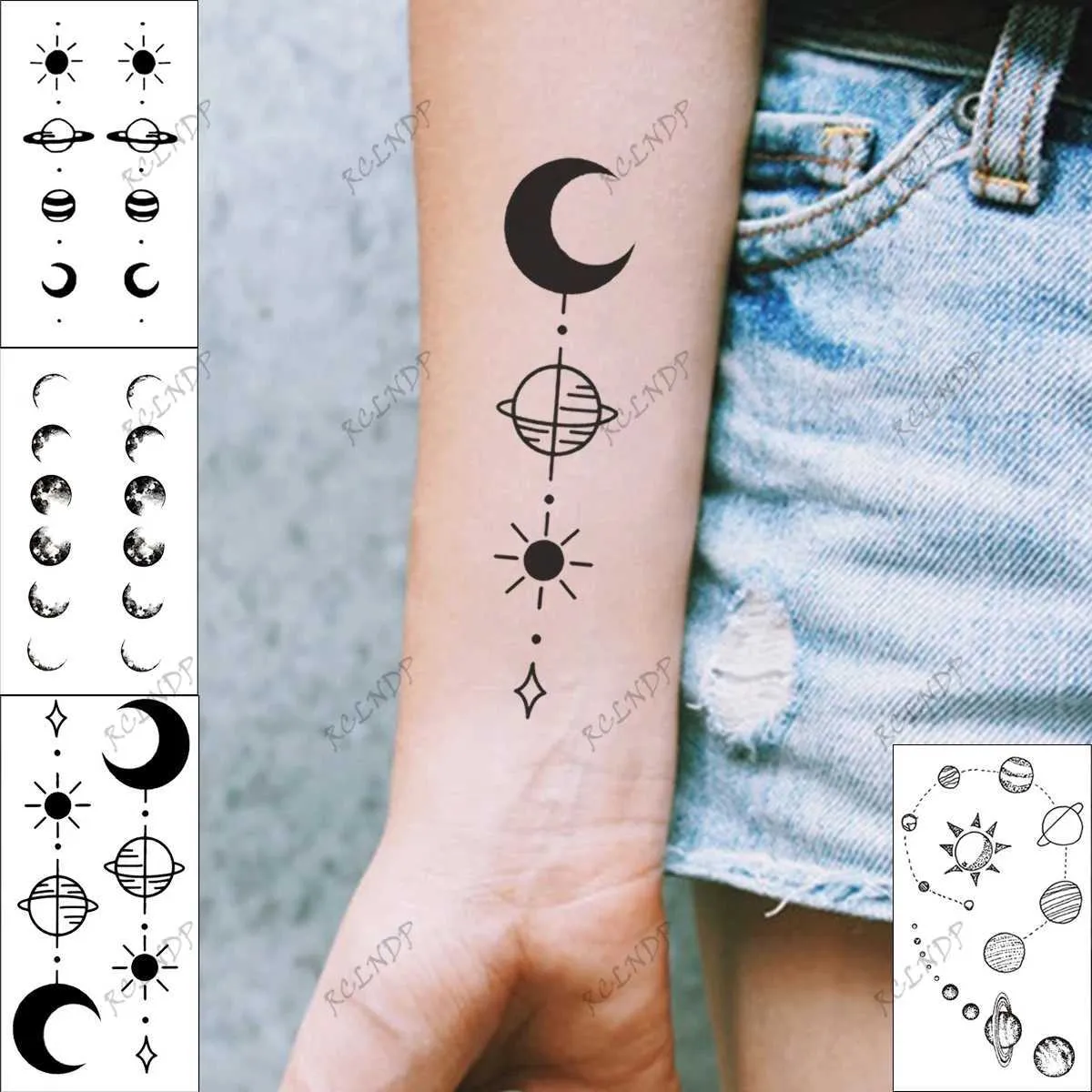 Temporary Tattoo Stickers - Waterproof Moon Planet Fake Tatto Flash ...