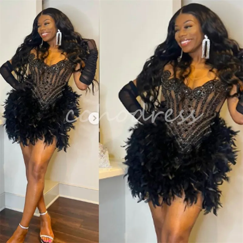 Sexy Black Baddie Prom Dresses Feather Beaded... From Cohodress, $153. ...