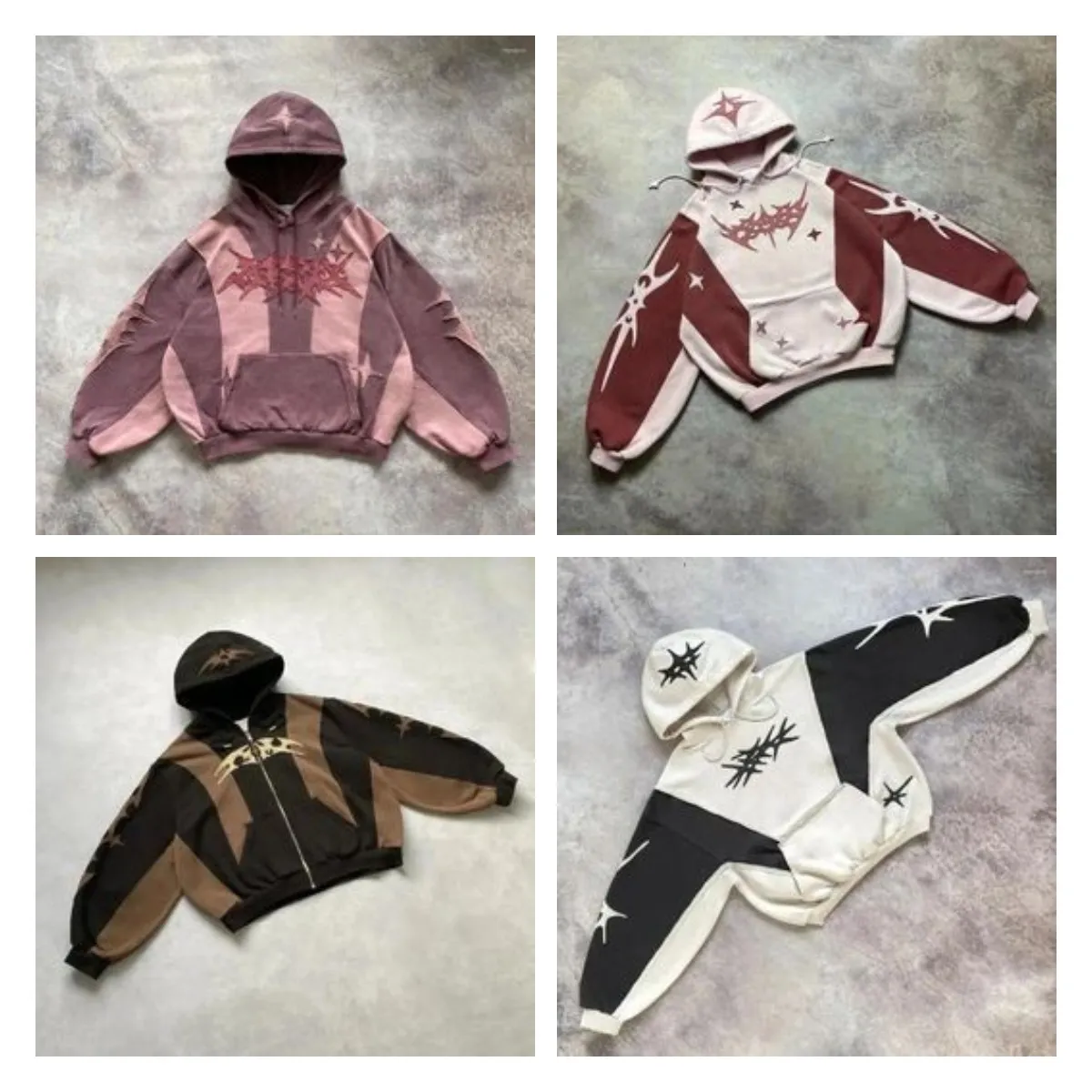 High Street Distress Harajuku Fashion Tentree Hoodie With Star Patchwork For Men And Women ...