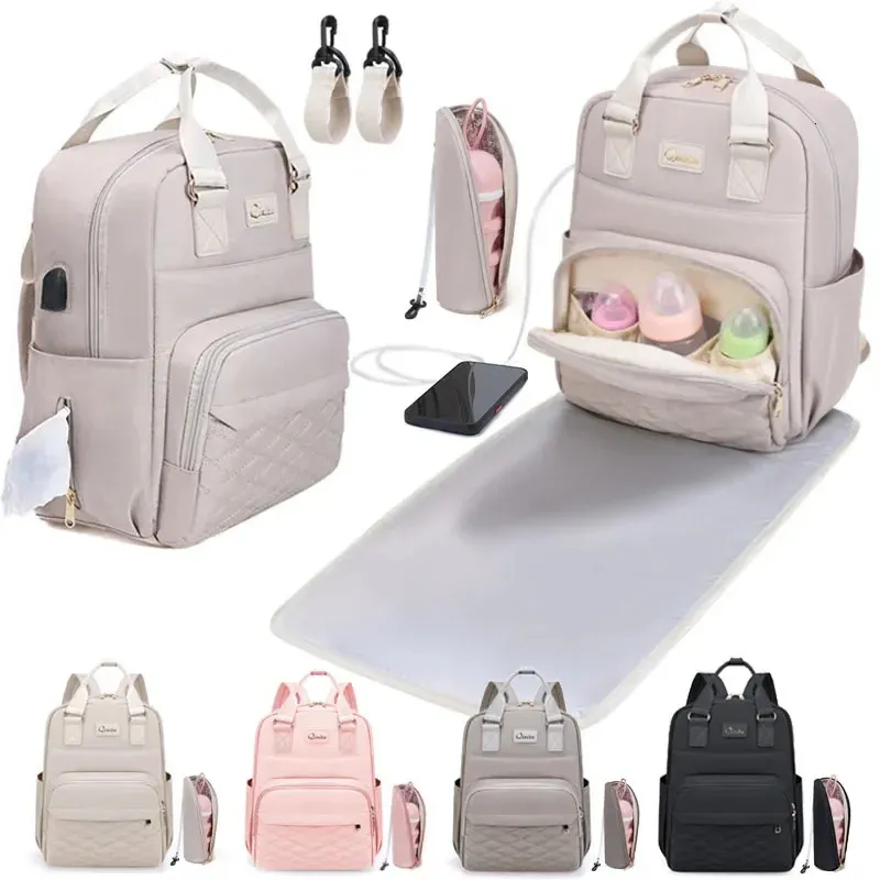 Large Capacity Multifunctional Diaper Bag with USB, Portable Changing ...