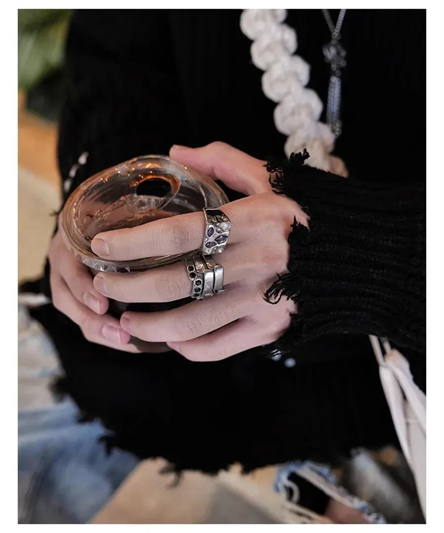 Hip Hop Ring Sets for Couples - Premium Three-Layer Zircon Street ...