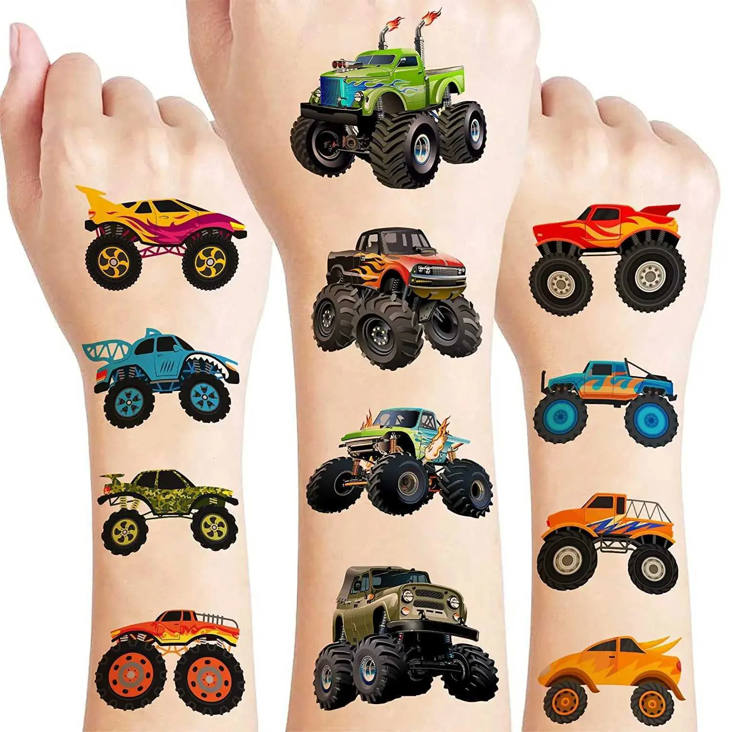 Tattoo Transfer Monster Truck Temporary Tattoos Stickers For Kids Boys Happy Birthday Monster ...