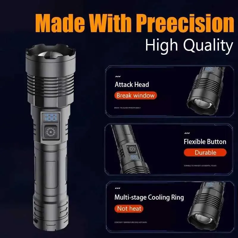 Super Bright Rechargeable LED Flashlight: Dual Light, Telescopic Zoom ...