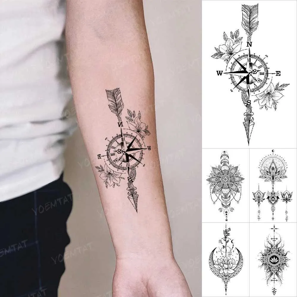 DHgate.com:Washable Temporary Tattoo Sticker, Arrow Compass Lotus Hand ...