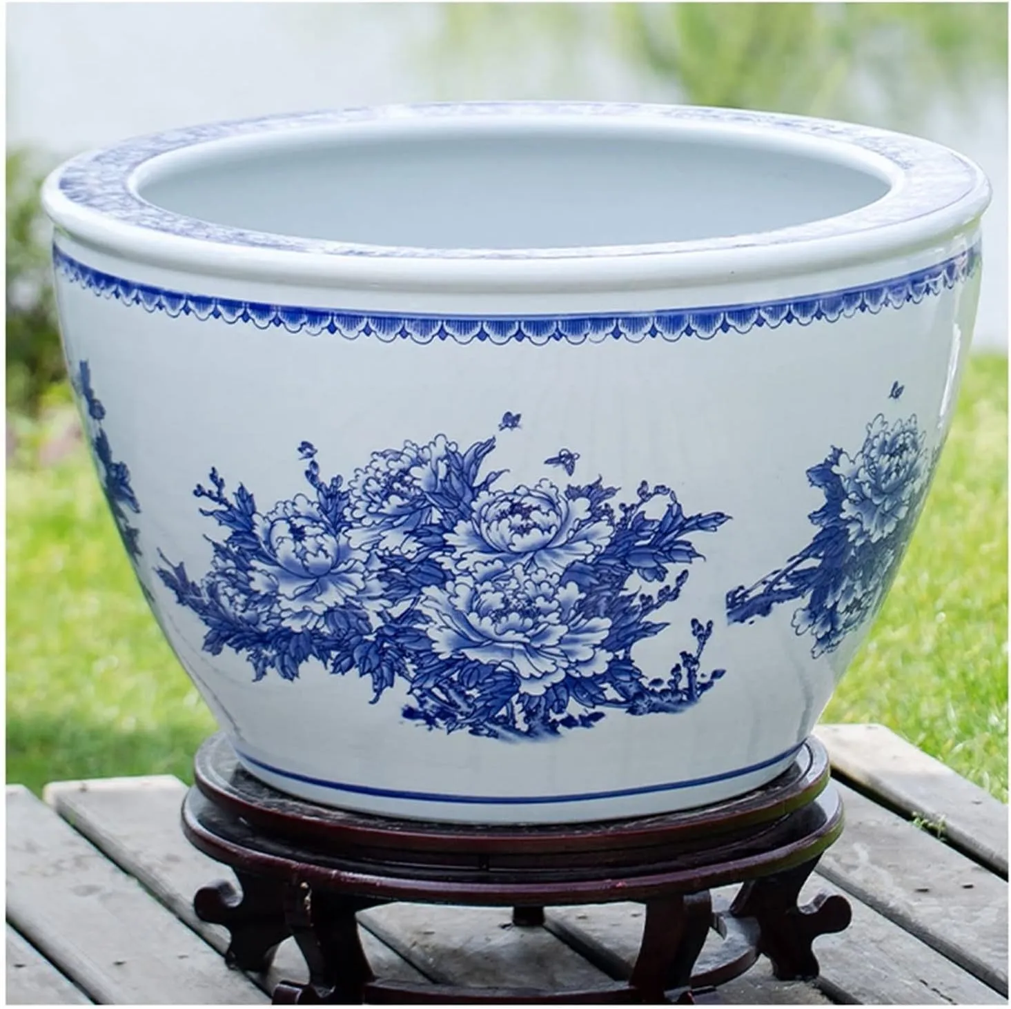 Chinese Style Blue and White Ceramic Goldfish Bowl fish for fish tank ...