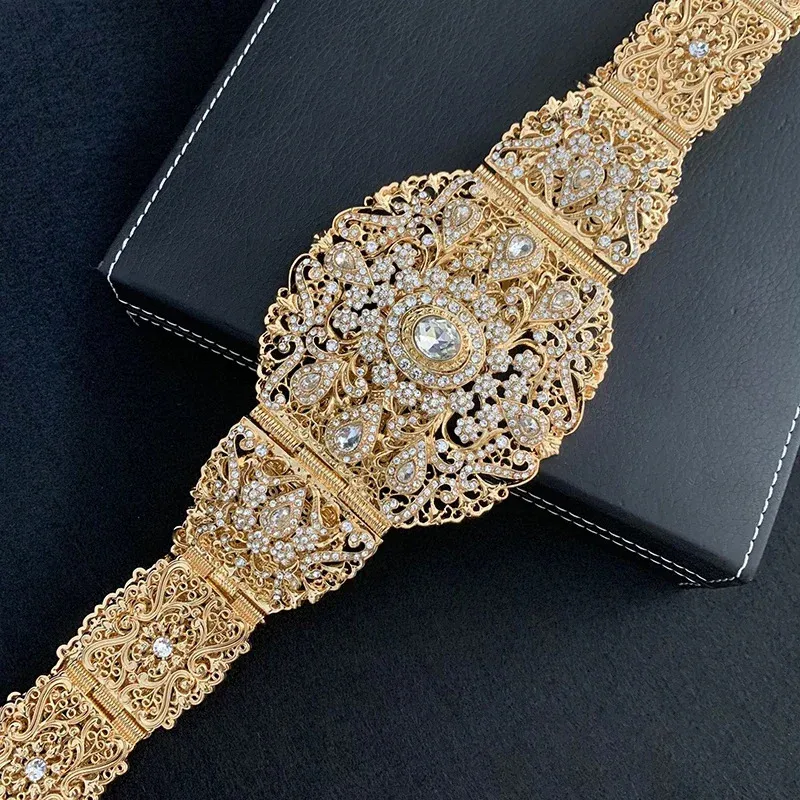 Arab Muslim Robe Dress Belt Cutout Faux Stone Metal Body Chain Gold ...