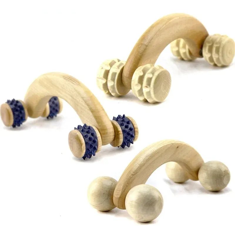 4-Wheel Wooden Handheld Roller foot massager for Muscle Pain Relief ...
