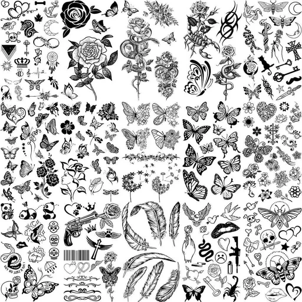 DHgate.com:240Pcs Temporary Tattoos for Women Men Kids - Butterfly Rose ...