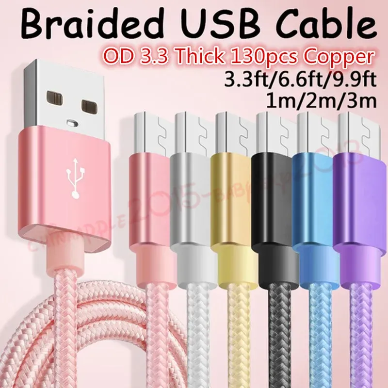 Fast Thicker fabric cables Type c Micro V8 braided alloy usb date ...