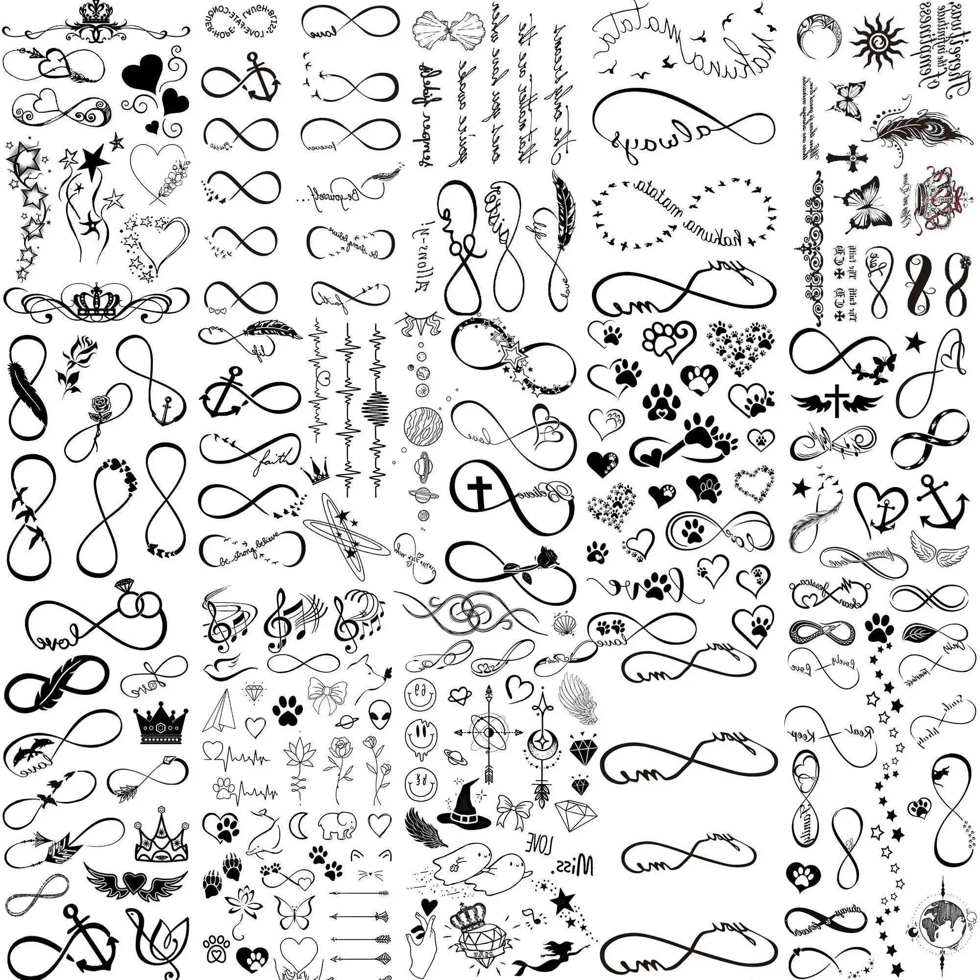 Tattoo Transfer 15 Small Sheets Temporary Tattoos Stickers with Black ...