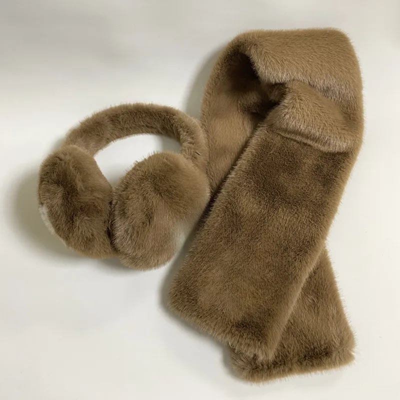 Luxury Designer Winter Rabbit Fur Scarf Set With Ear Muff, Earmuff ...