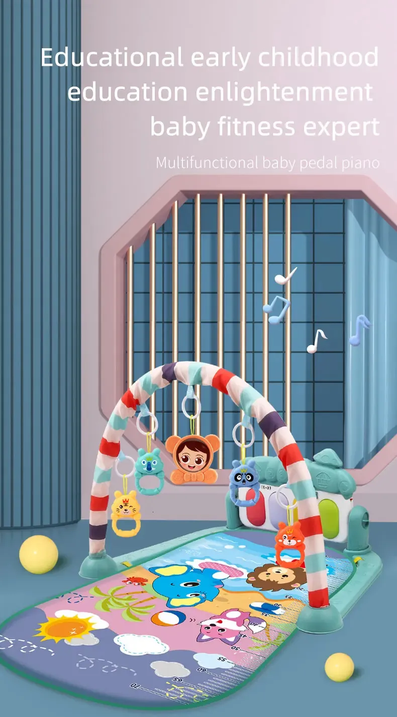 Baby Activity Gym Game Mat with Music Stand, Multi-Functional Fitness ...