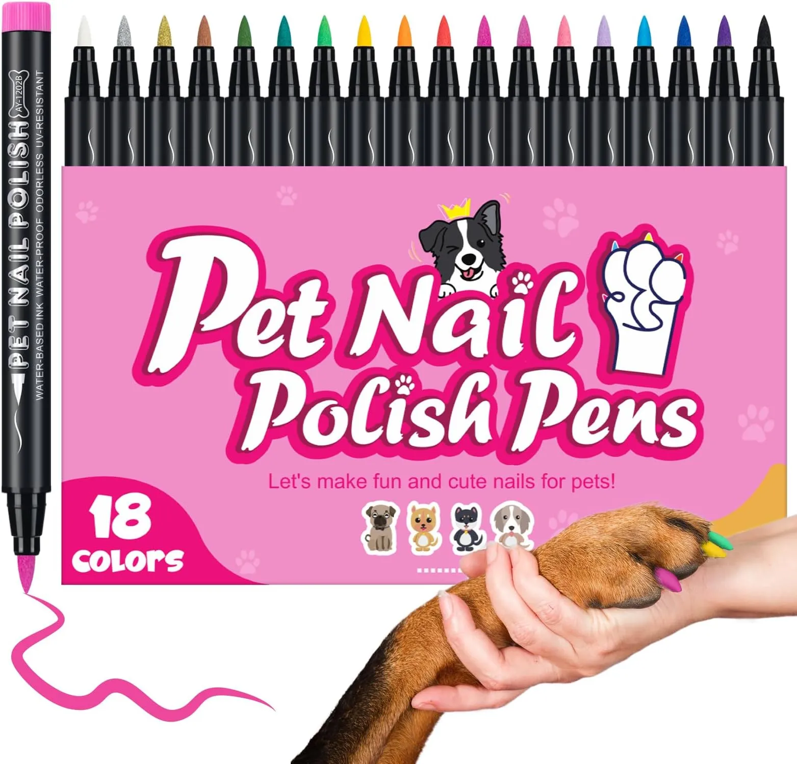 18 Vibrant Colors! Dog Nail Polish Pens - Quick Dry, Pet Safe Nail ...