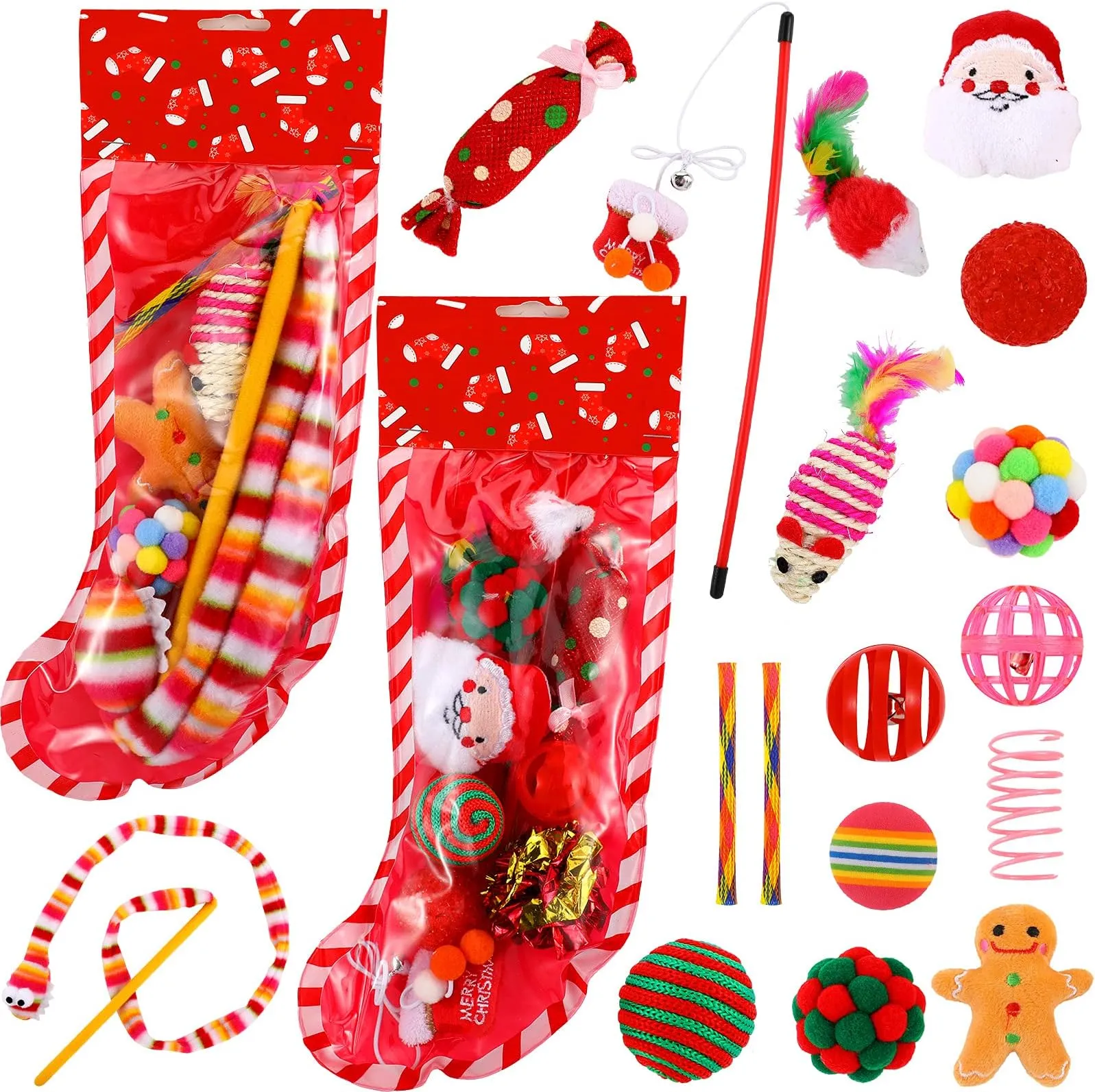 18-Piece Christmas Cat Toy Stocking Set - Interactive Kitten Toys ...