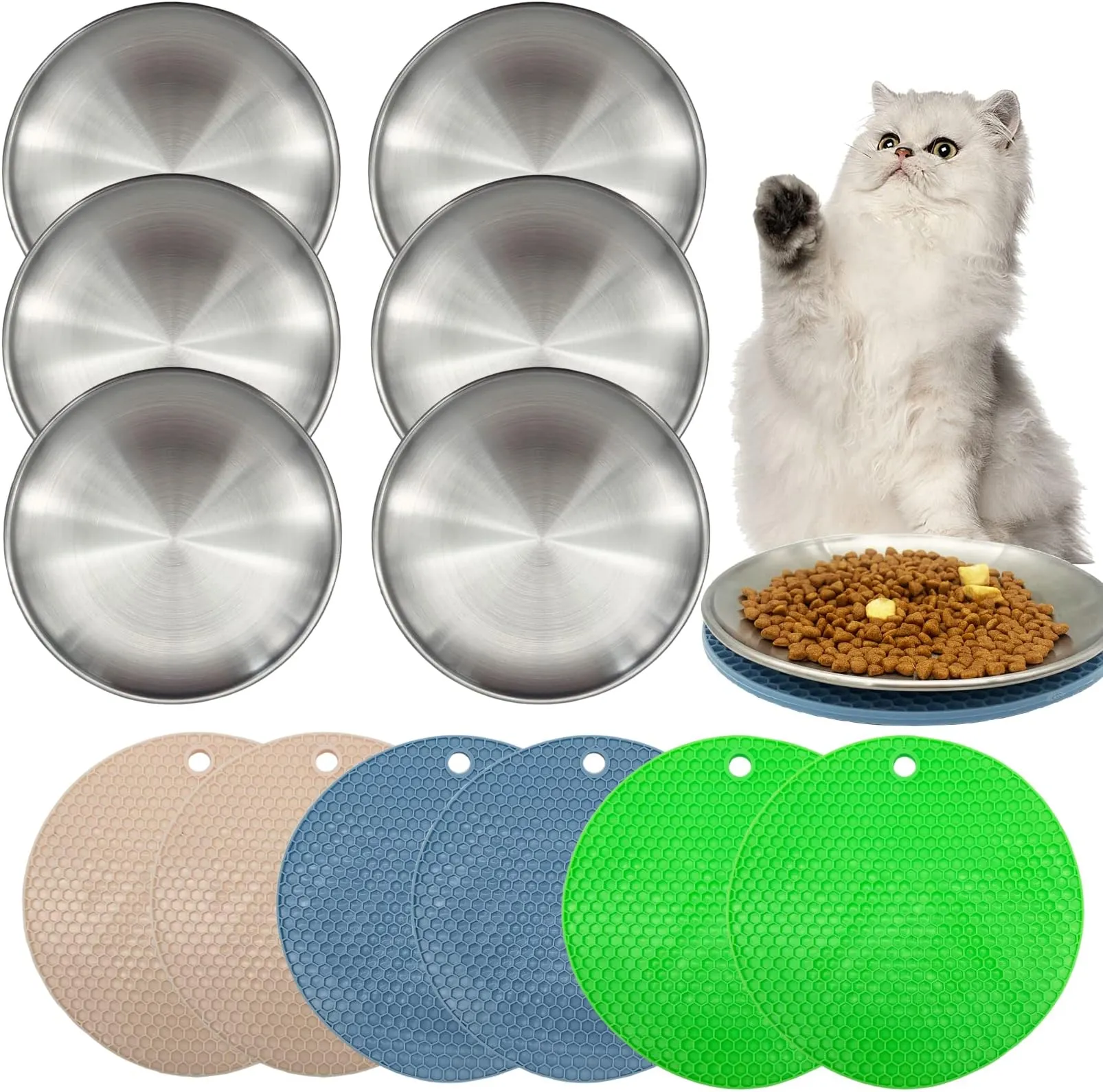 VCEPJH Stainless Steel Cat Bowls Shallow Metal Cat Food Dishes with Non ...