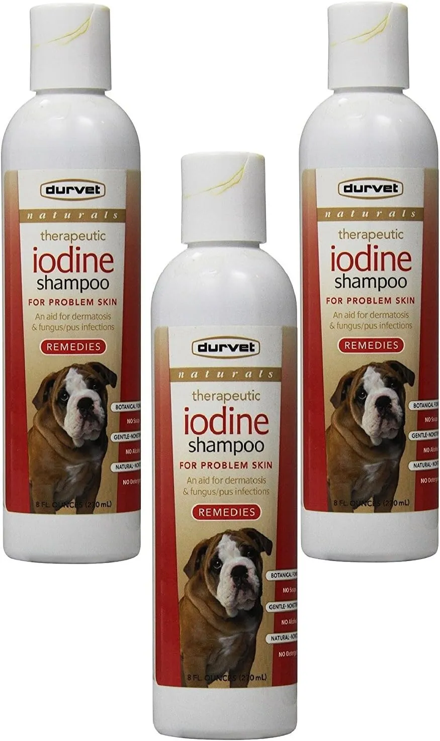 3 Pack Durvet Naturals Iodine Shampoo for Problem Skin, 8 Ounces Each ...