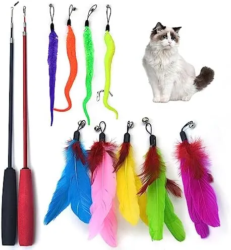 DHgate.com:Cat Feather Wand Toy Set - 2 Retractable Wands + 9 ...