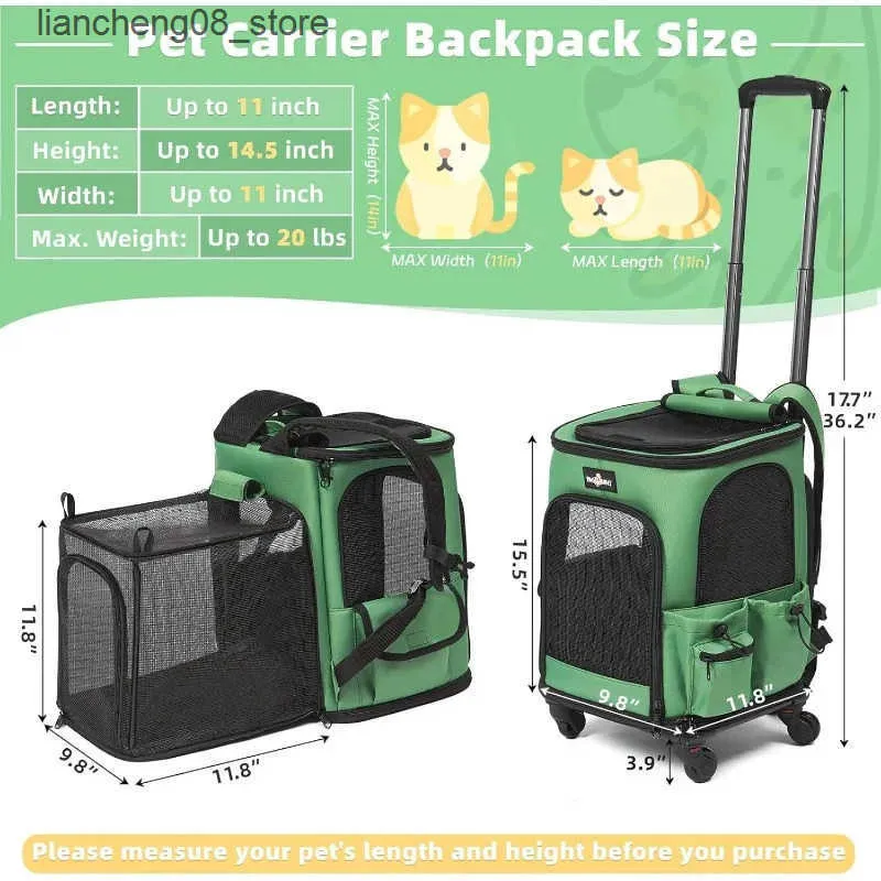 Expandable Rolling Pet Carrier: Breathable Wheeled Cat Backpack for ...