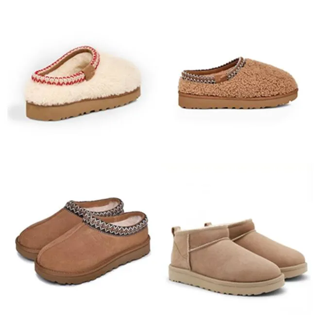 Women's Sheepskin Slippers With Card & Dustbag Warm Mini Snow Boots ...
