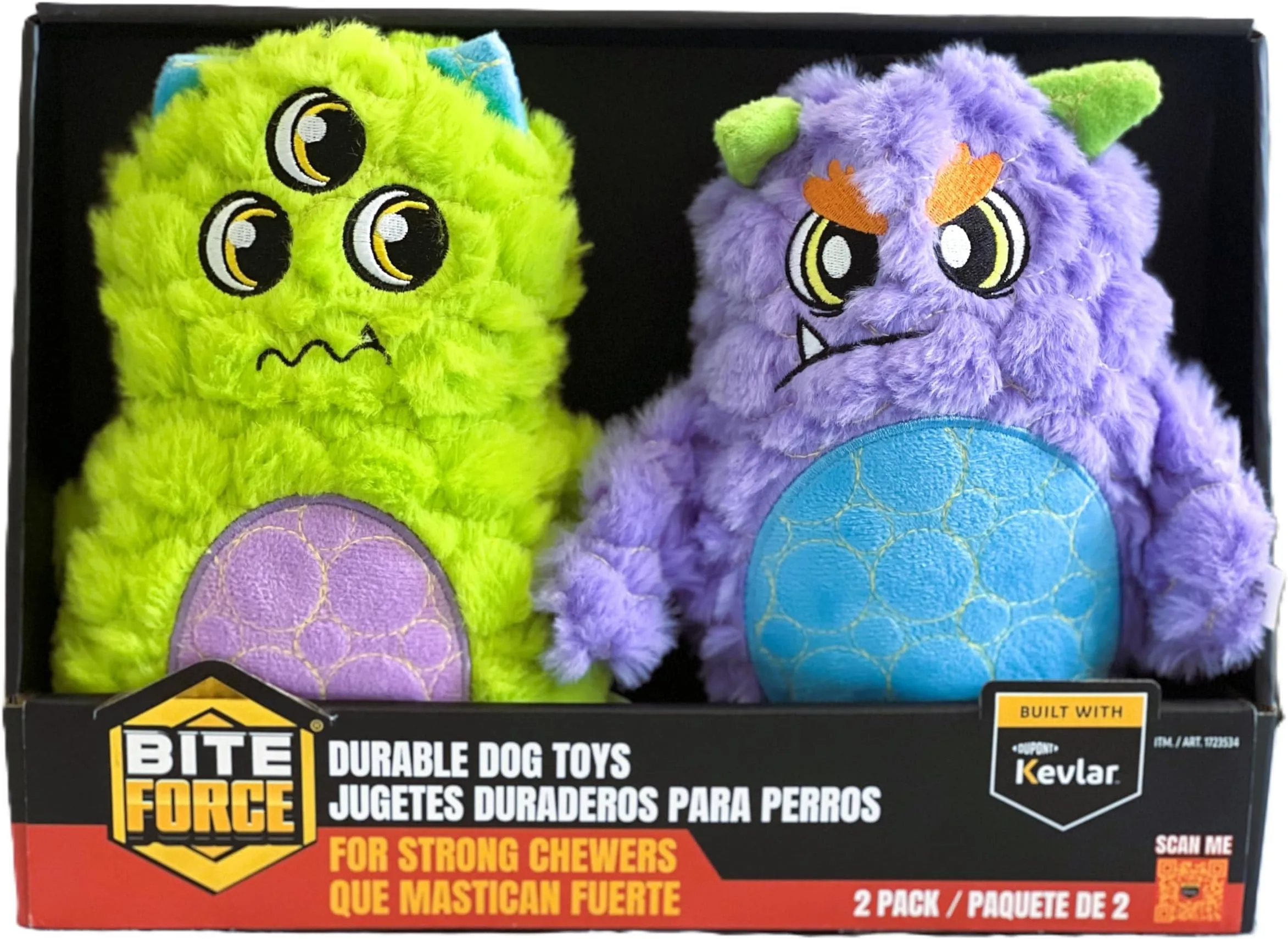 Kevlar Tough Plush Monster Dog Toy 2-Pack - Built-in Squeaker! Long ...