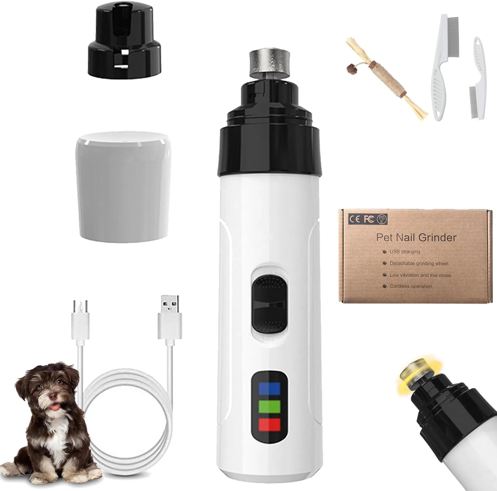 Dog Toenail Trimmer Premium Rechargeable Pet Nail Clippers, Low Noise ...