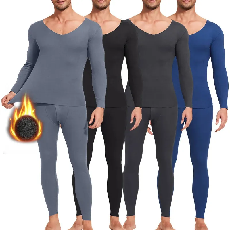 Men's V-Neck Premium Thermal Underwear Set, Super Soft Long John with ...