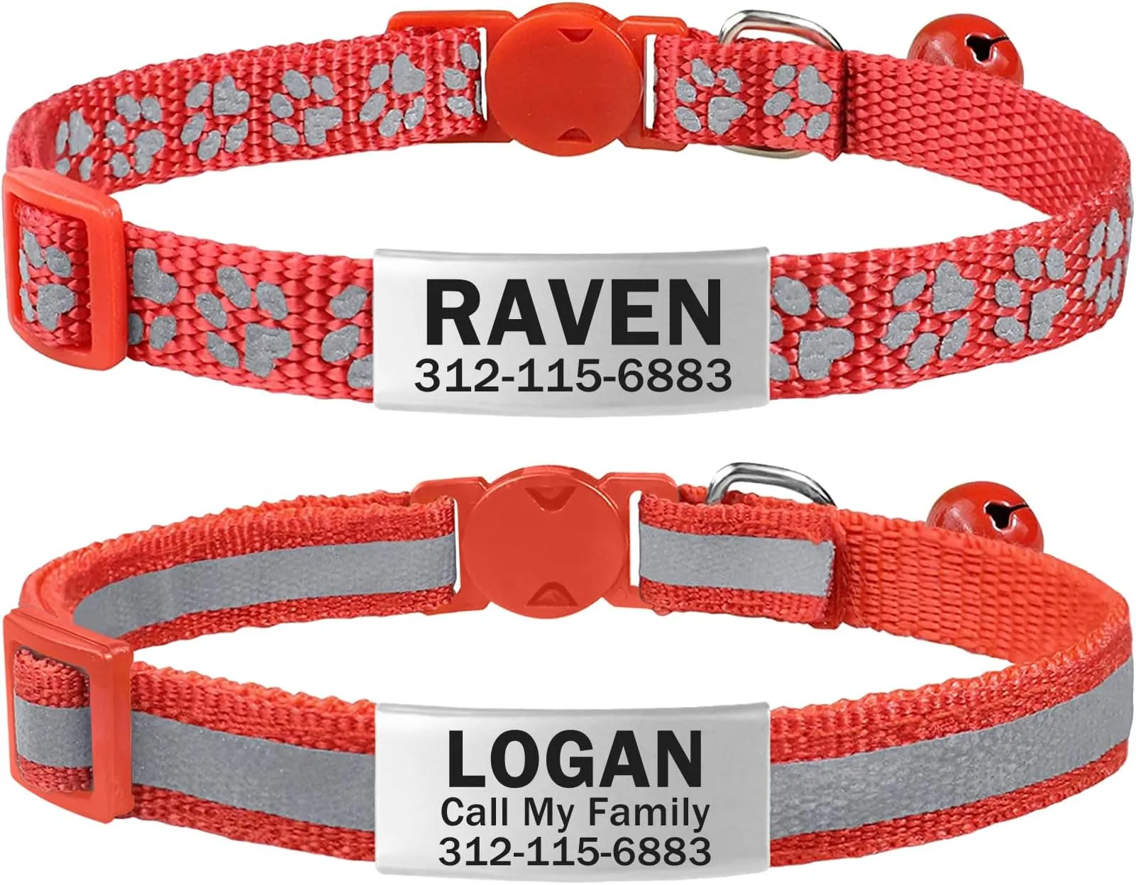 Personalized Reflective Kitten Collar 2-Pack with Bell & Name Tag ...