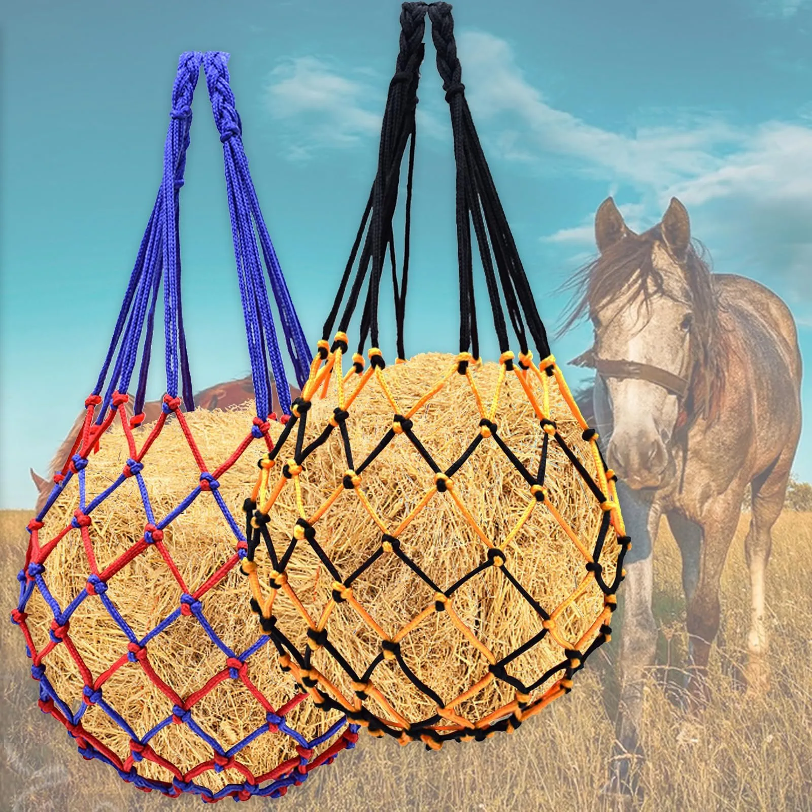 Large Slow Feed Hay Nets, 40 Inch, 2-Pack - Equine Hay Nets for Horses ...
