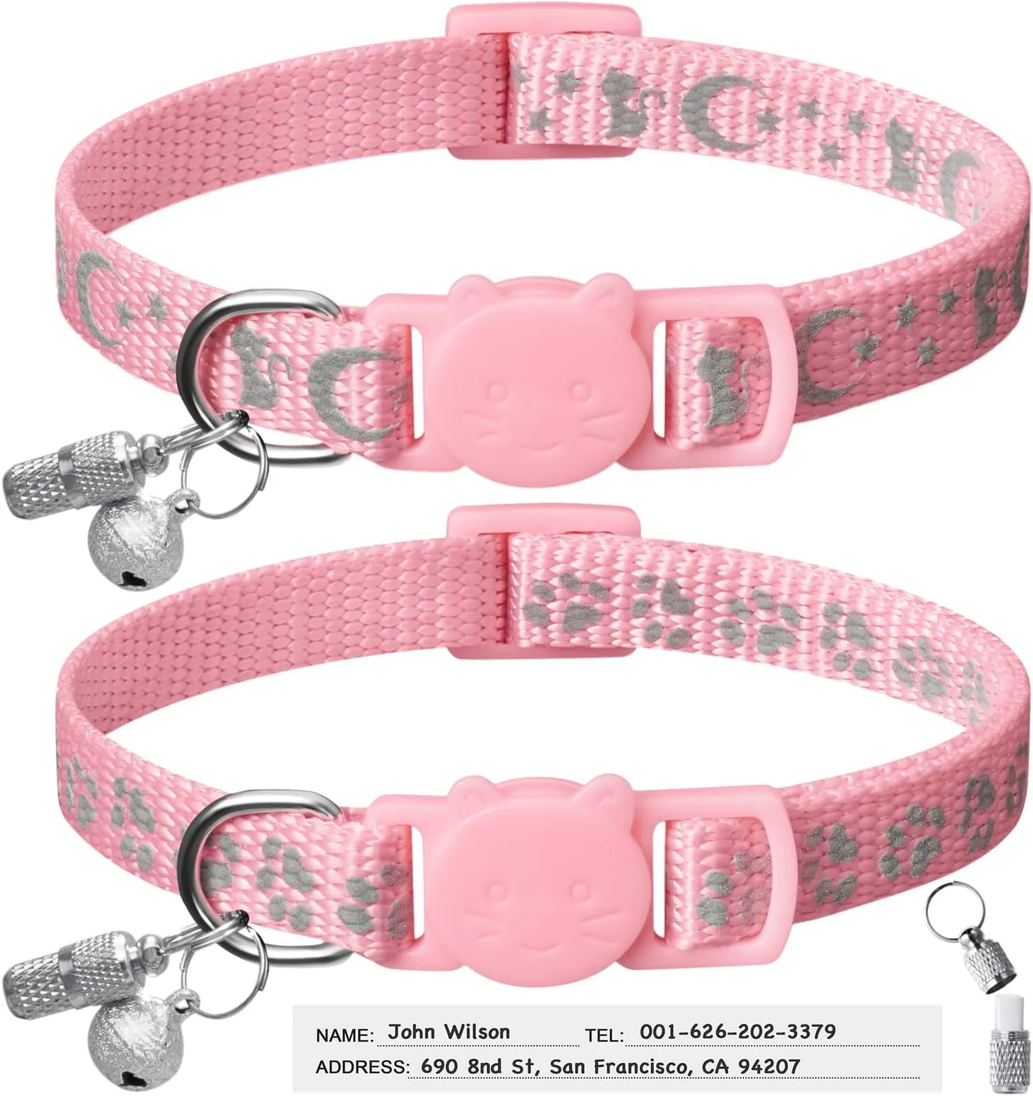 2-Pack Breakaway Cat Collars with Reflective Strip & Pet ID Cards ...