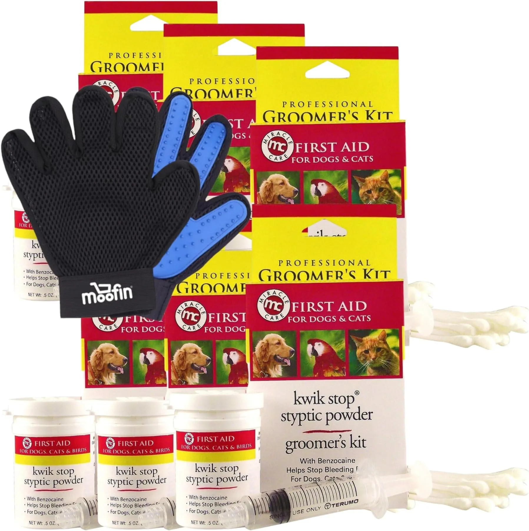 Grooming Kit with Styptic Powder & Pet Hair Glove - Animal Grooming ...
