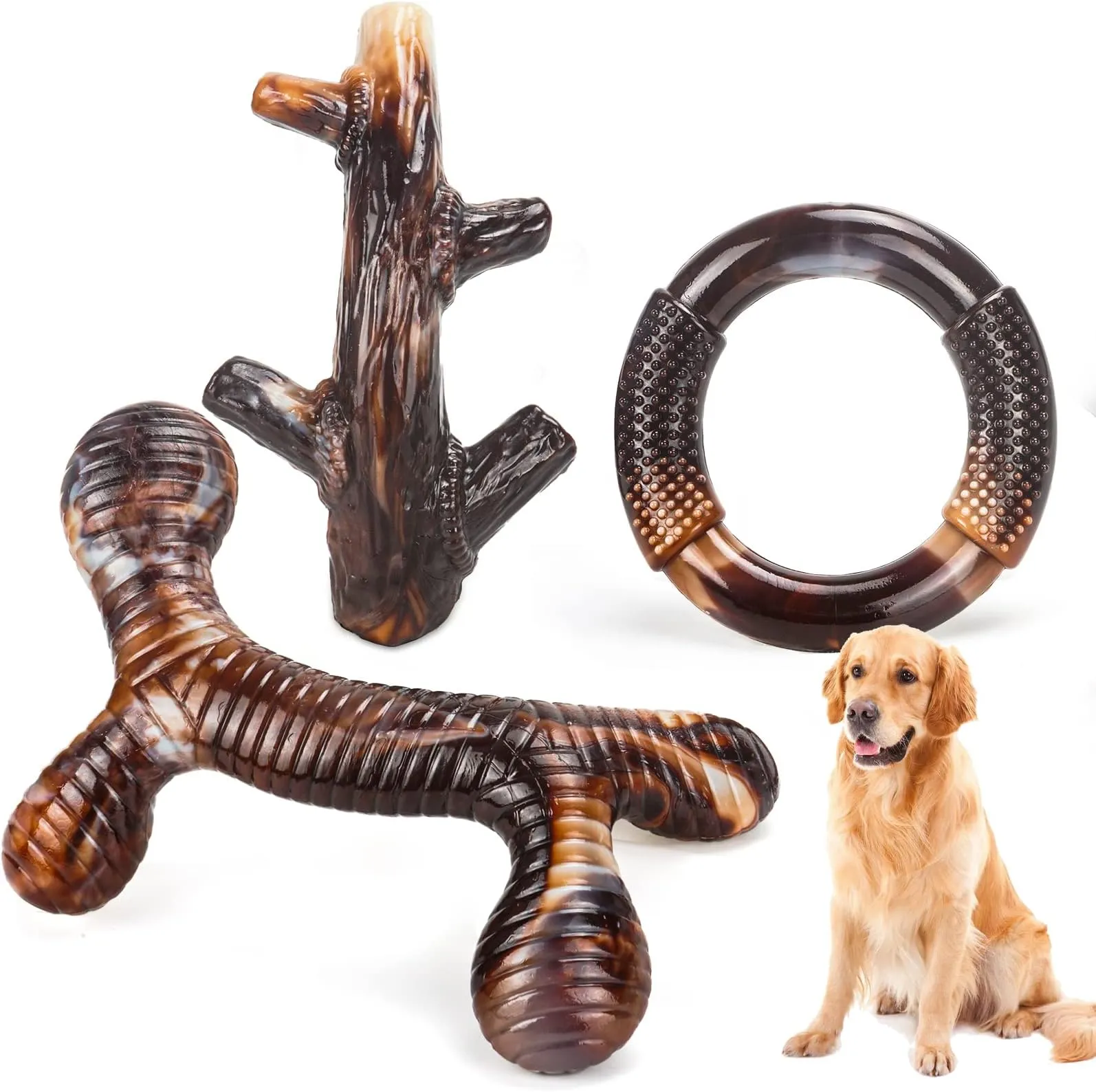 Tough Dog Chew Toys: 3-Pack Indestructible Nylon Toys for Aggressive ...