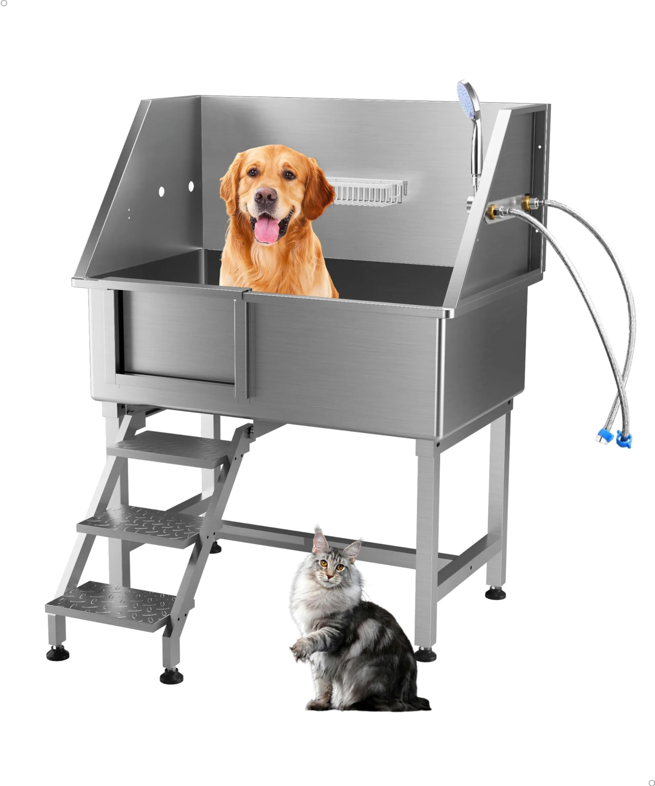 34 Stainless Steel Dog Grooming Sink with Stairs & Left Door ...