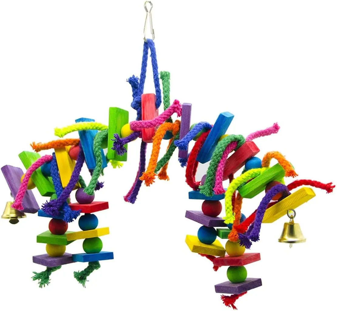 Colorful Wooden Bird Swing Toy with Bell - Interactive Parrot Toy for ...