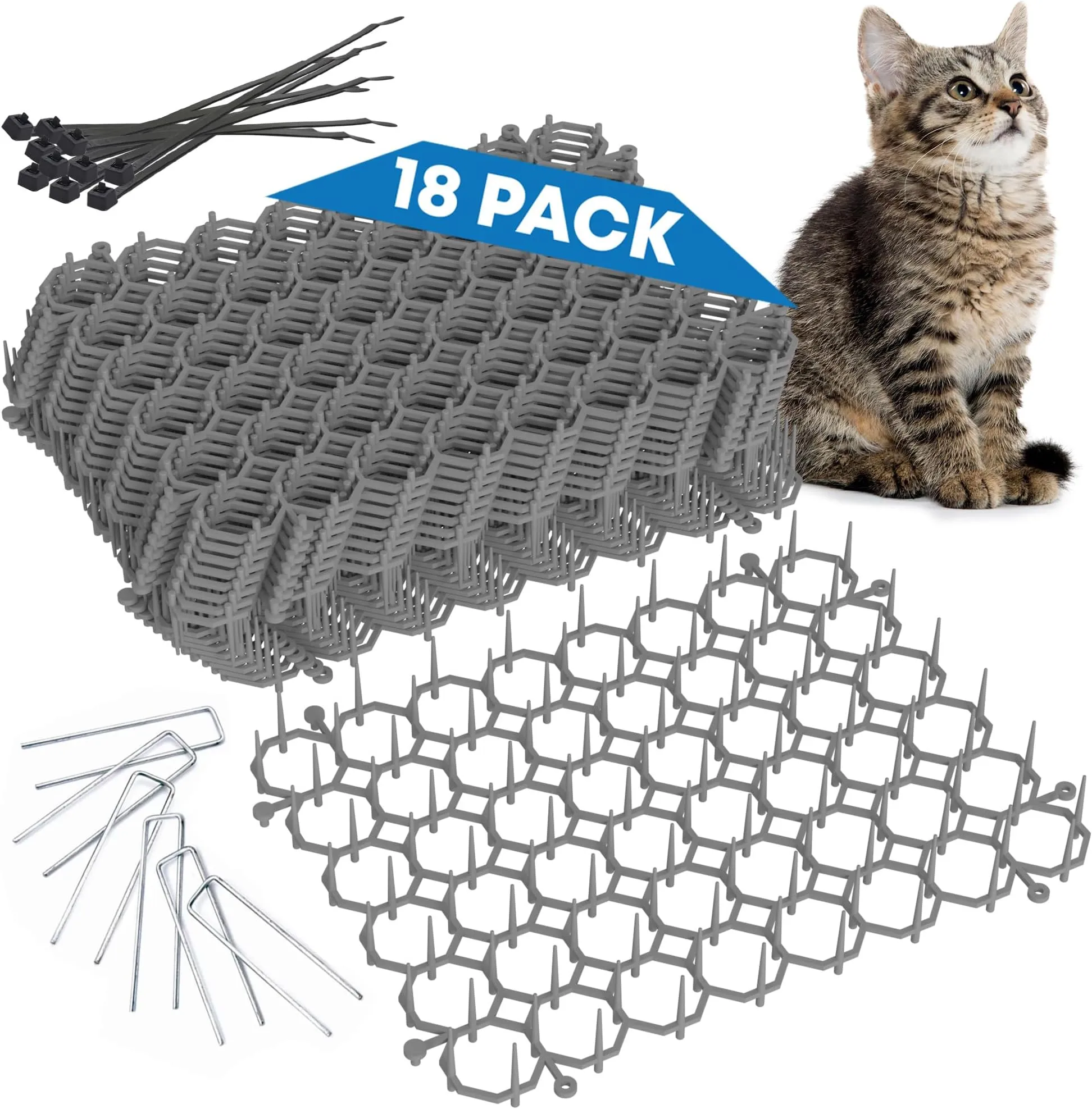 Cat Deterrent Mat 18-Pack: 8x6 Inch Anti-Cat Spikes - Safe & Effective ...
