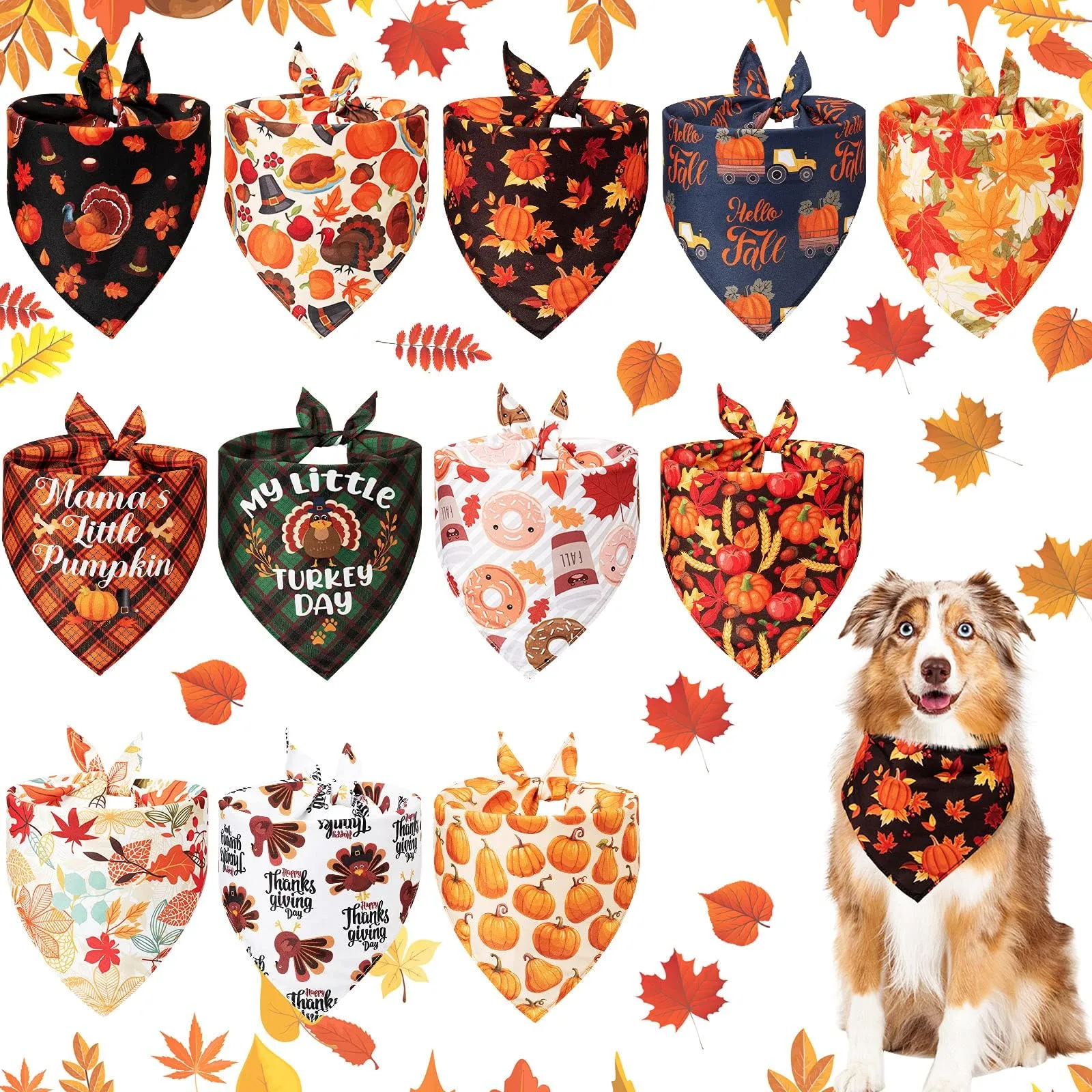 12-Piece Fall Dog Bandanas: Thanksgiving Pet Accessories, Maple Leaf ...