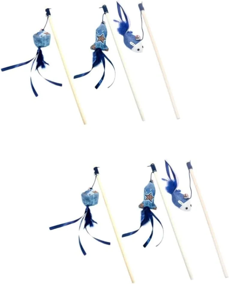 DHgate.com:Interactive Cat Wand Toy Set - 6 Pcs Wood Rod Cat Teaser ...