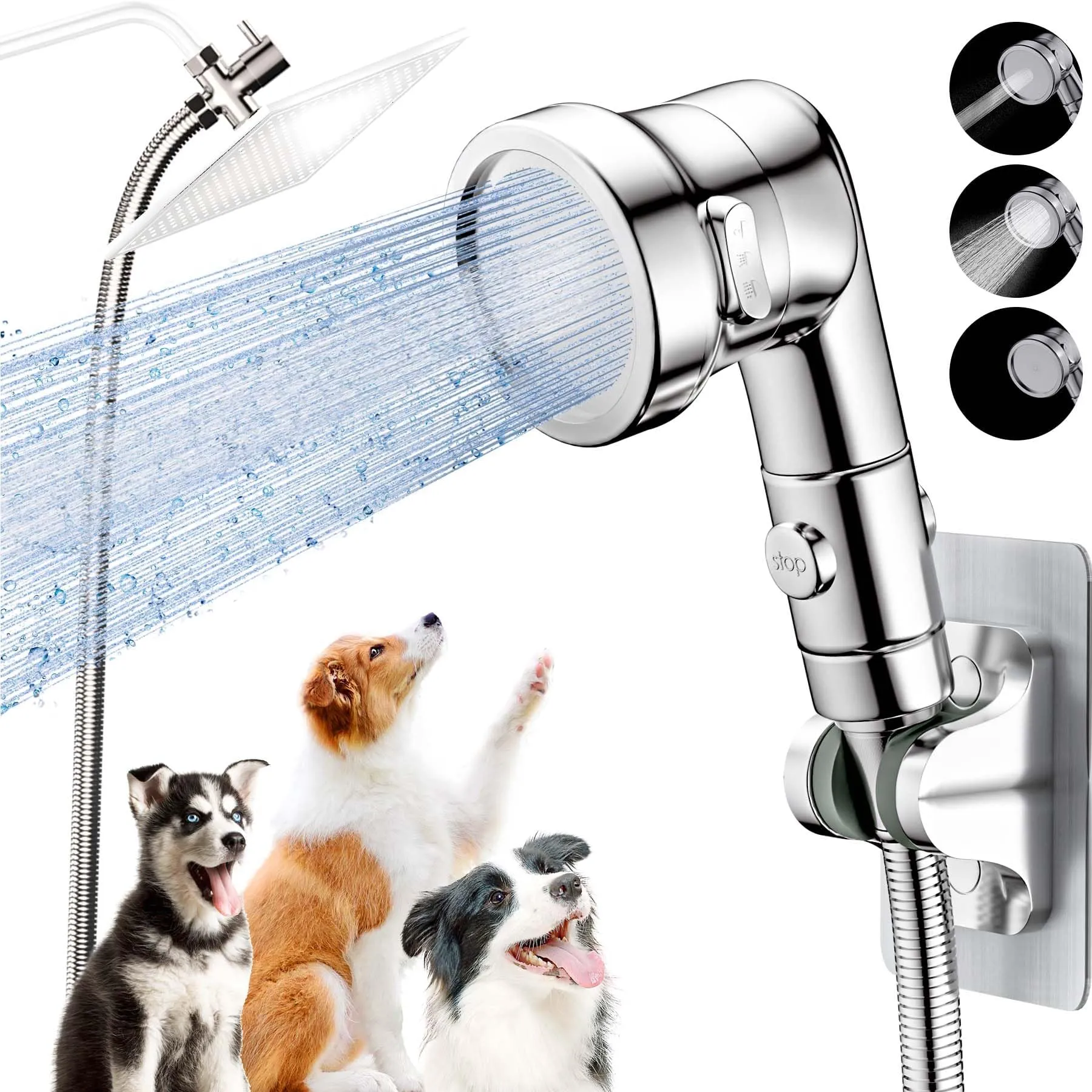 Handheld Dog Shower Sprayer Kit - 3-Mode High Pressure Hose Attachment ...