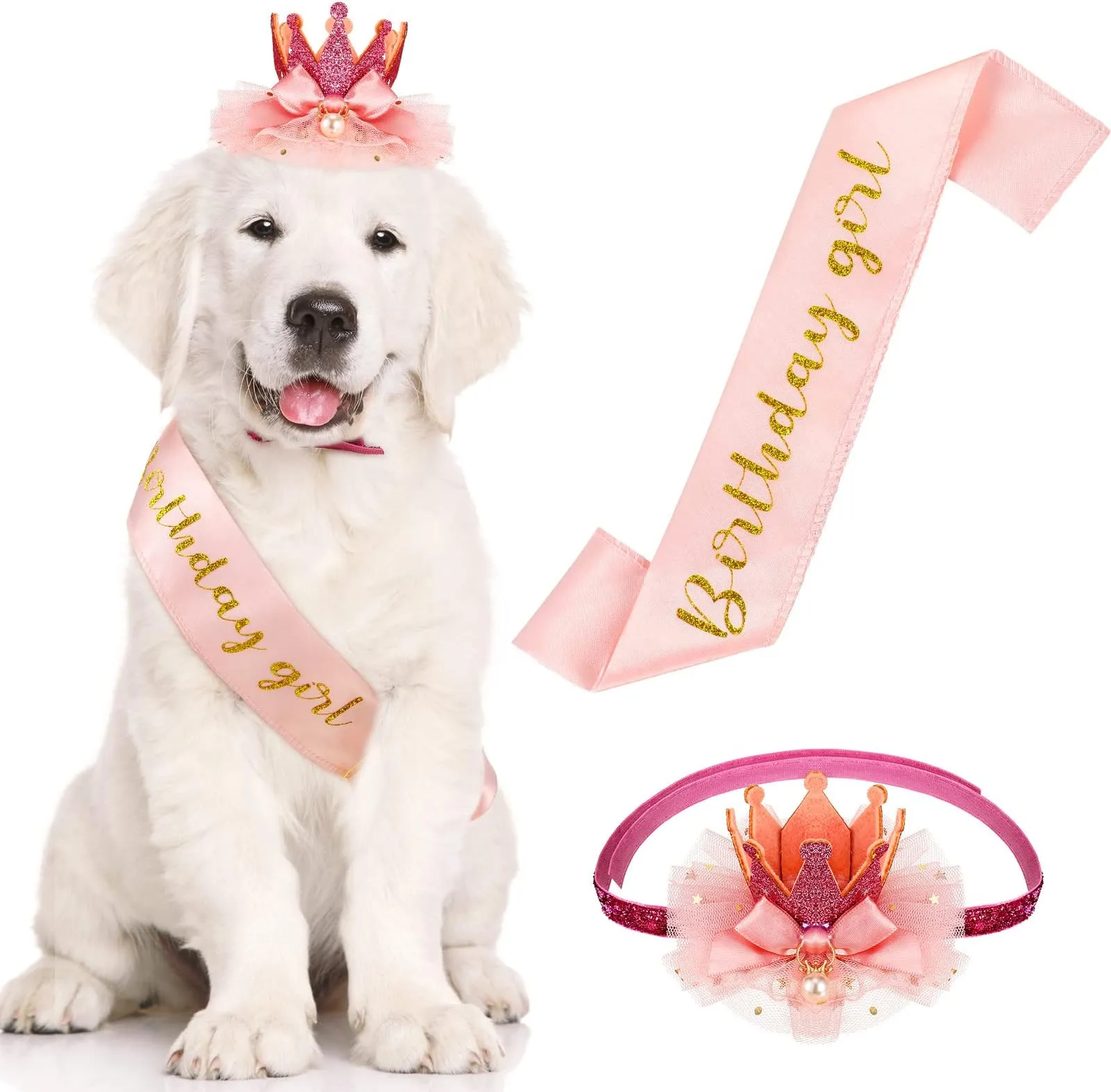 Dog Birthday Party Outfit: Sash, Bandana & Crown Set for Small & Medium ...