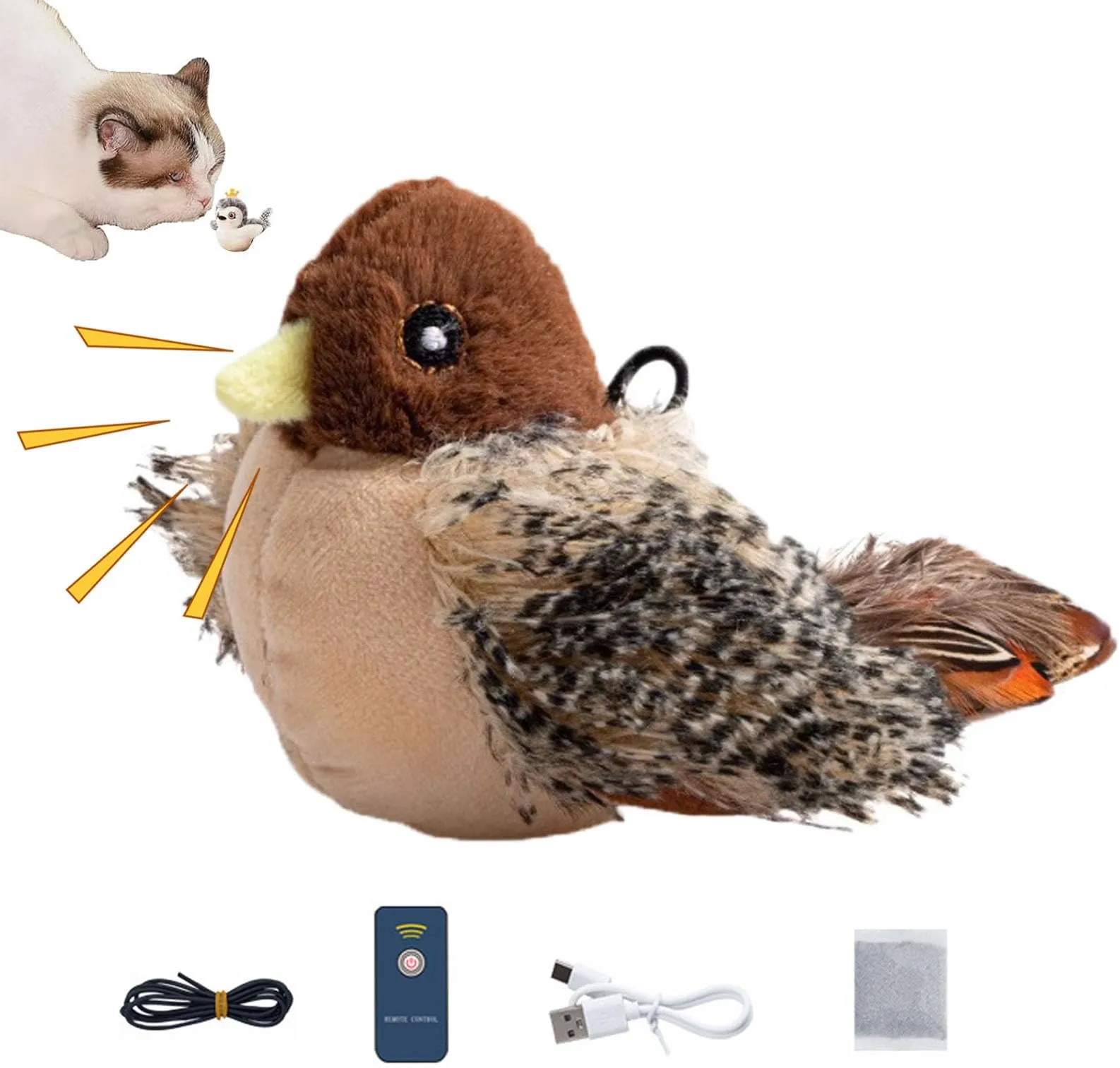 Piper Tomi Flapping Electronic Bird Cat Toy With Remote, Chirping Sound ...